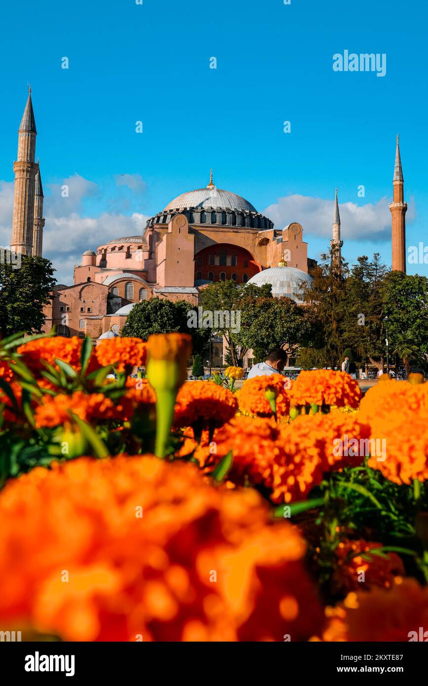 Sunny day architecture and Hagia Sophia Mosque Museum, in Eminonu ...