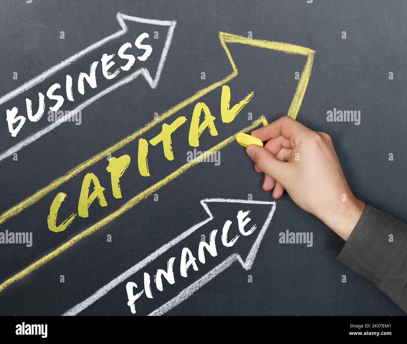 Business and finance concept. Arrows are drawn on the board, inside ...