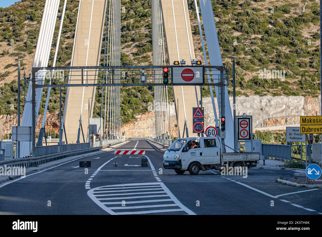 Do not enter traffic sign is pictured at closed Franjo Tudjman Brigde ...