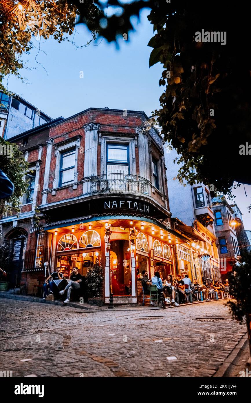 Balat district street view in Istanbul. Balat is popular tourist ...