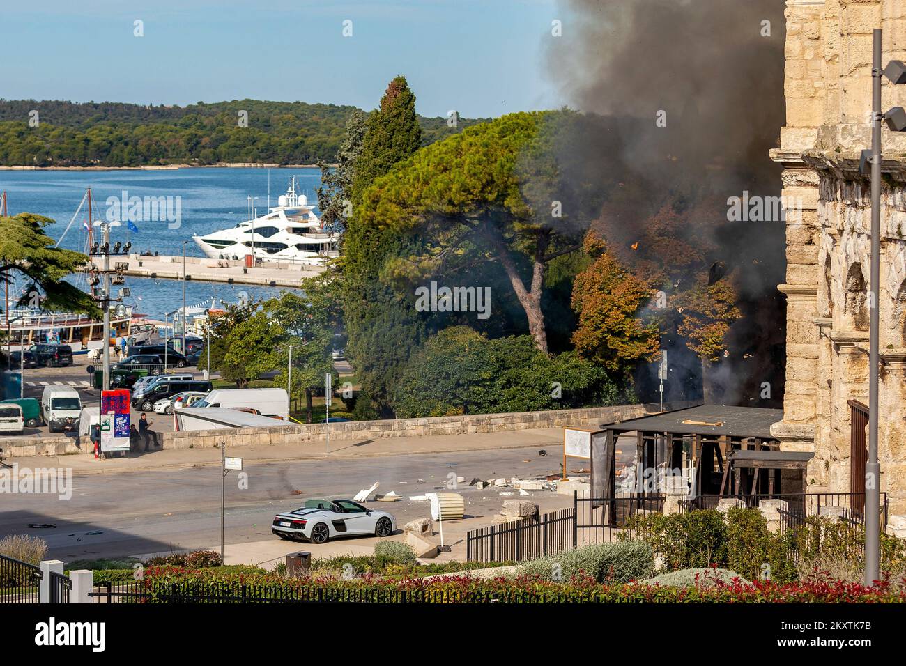 A car explode on the set of a TV series Ze Network at Arena ...