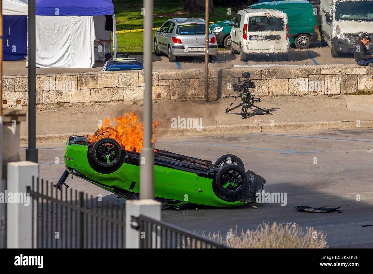 A car explode on the set of a TV series Ze Network at Arena ...