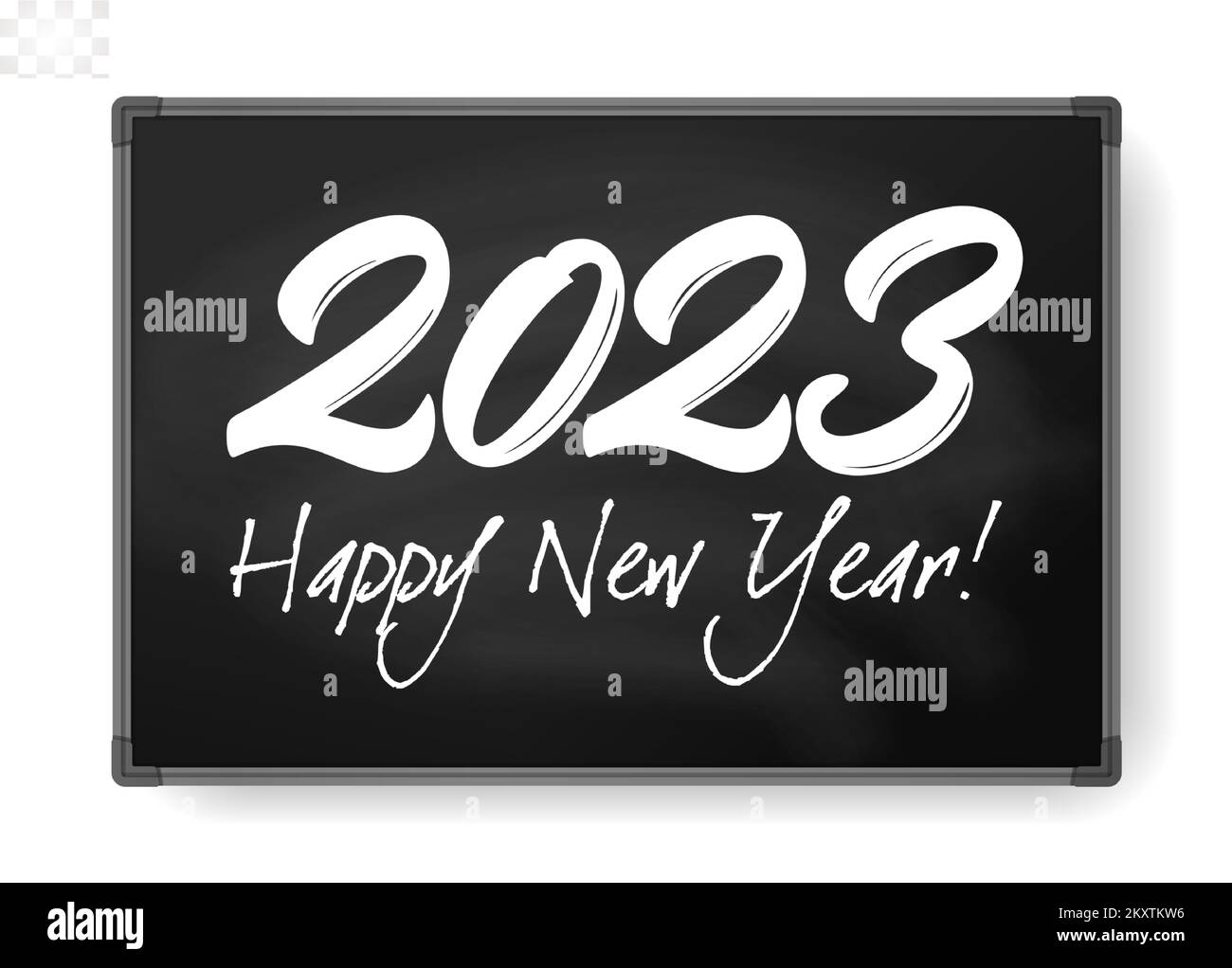 2023 numbers chalk written on chalkboard. Happy New Year event poster ...