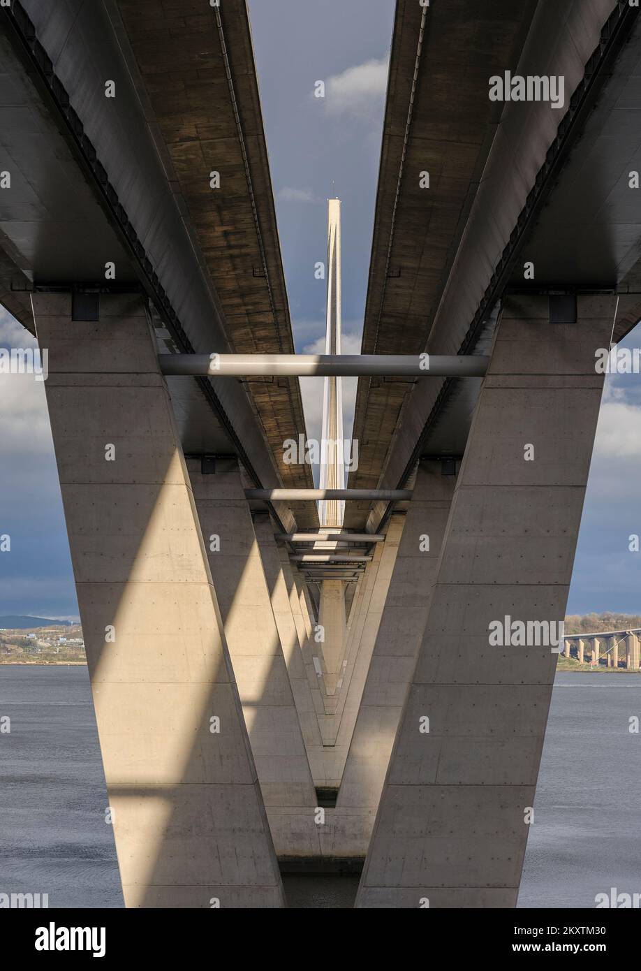 portrait view of structure of Queensferry Crossing bridge across the ...