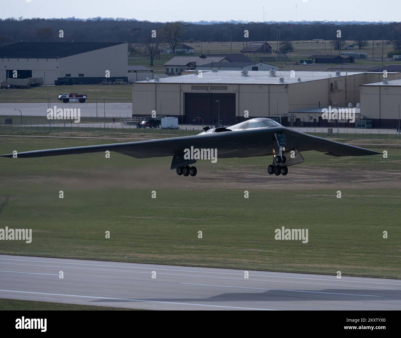 B-2 Spirit stealth bombers assigned to Whiteman Air Force Base taxi and ...