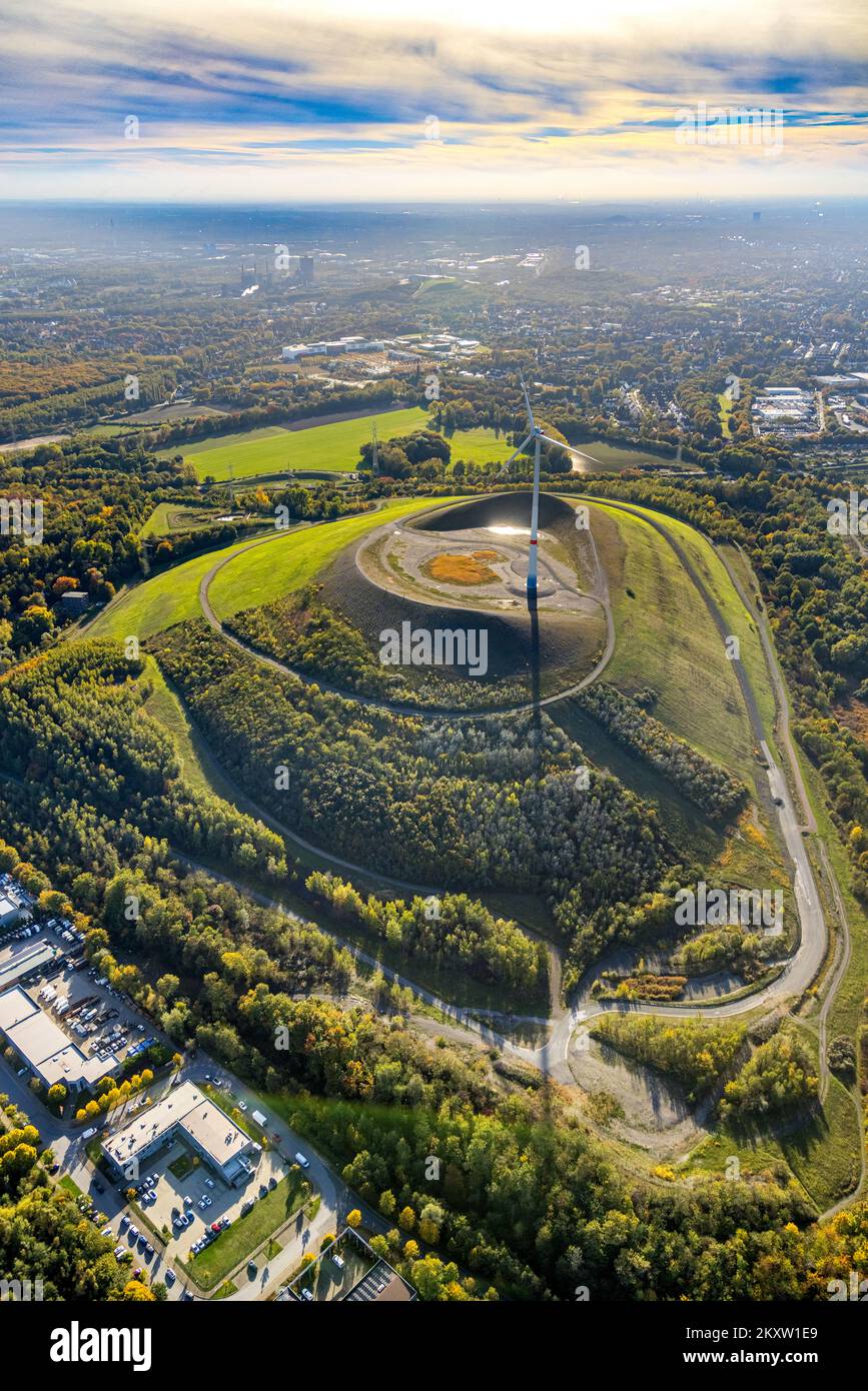 Aerial view, Mottbruchhalde with wind turbine, Brauck, Gladbeck, Ruhr ...