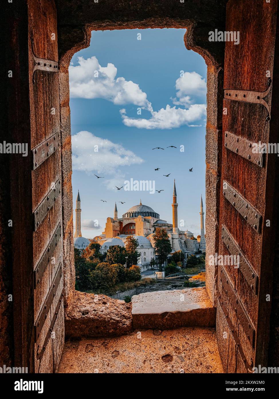 Sunny day architecture and Hagia Sophia Mosque Museum, in Eminonu ...