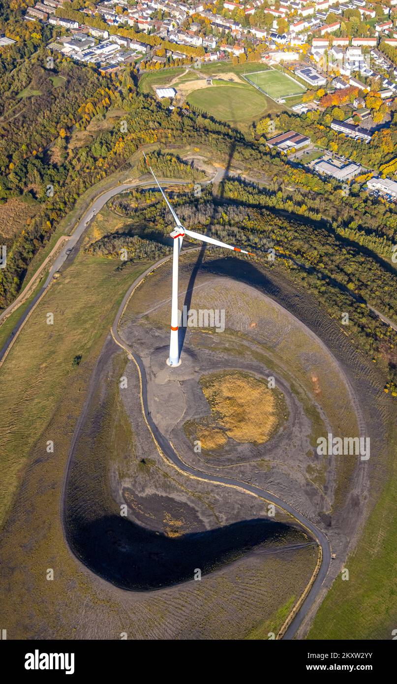 Aerial view, Mottbruchhalde with wind turbine, Brauck, Gladbeck, Ruhr ...