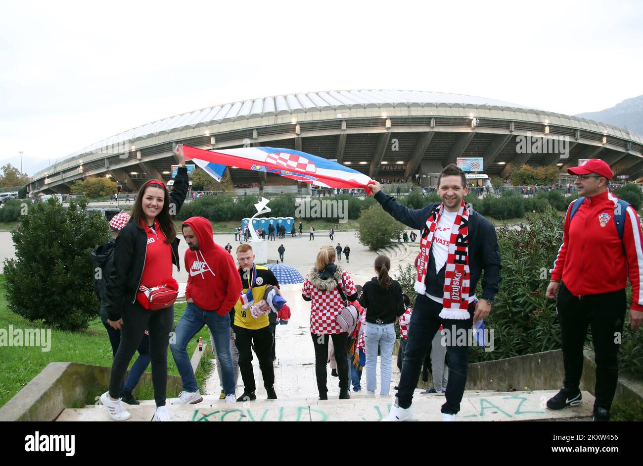 Fans of the Croatian national team before the start of the match in ...