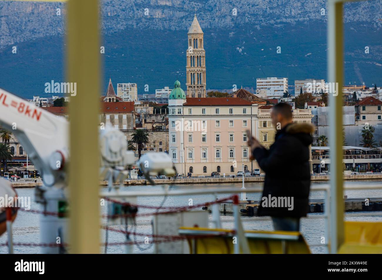 Citizens are watching the cruise ship in Split, Croatia on Nov. 14 ...