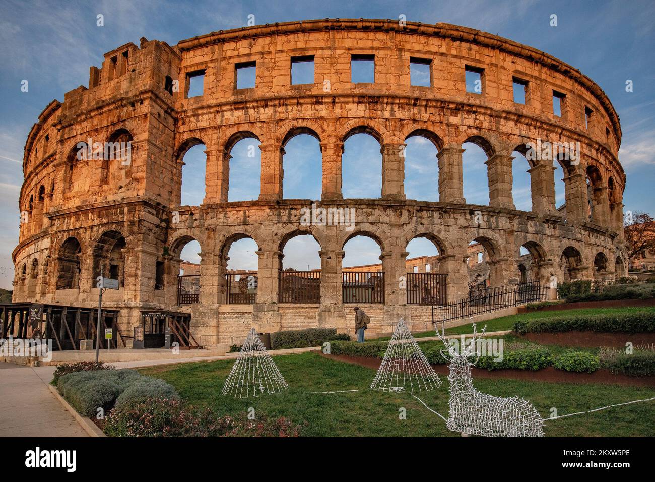 Photo taken on November 15, 2021. shows sunset above Pula Arena , in ...