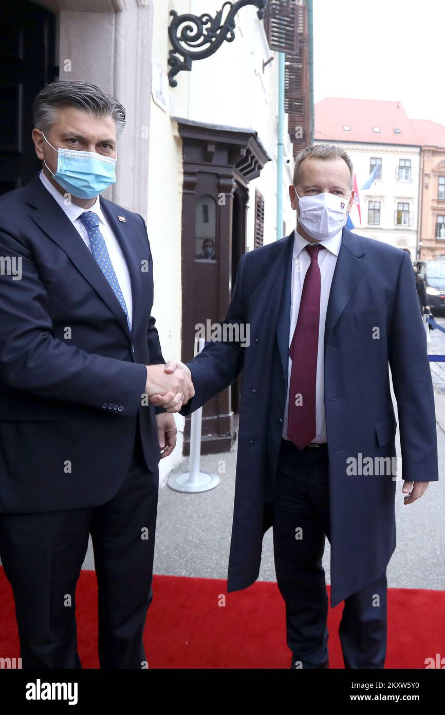Croatian Prime Minister Andrej Plenkovic greets Speaker of the National ...