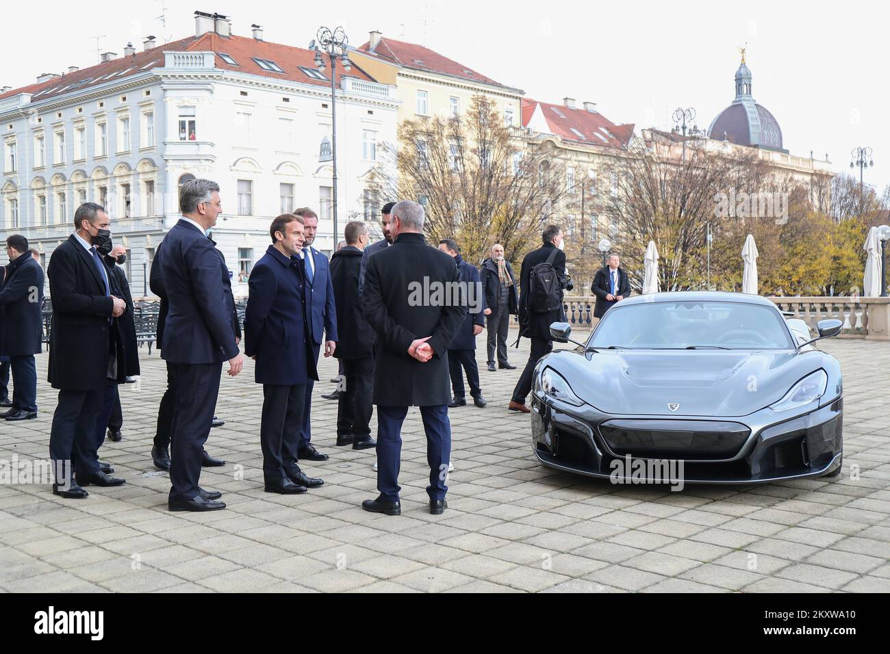 French President Emmanuel Macron arrives in the company of Croatian ...