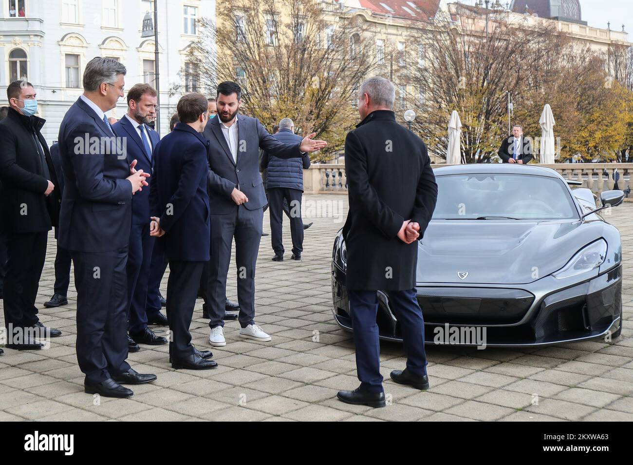 French President Emmanuel Macron arrives in the company of Croatian ...