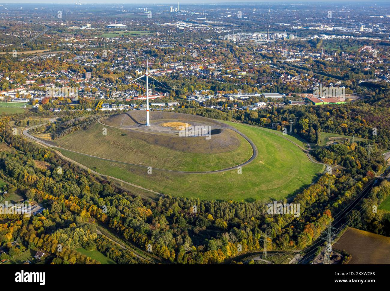 Aerial view, Mottbruchhalde with wind turbine, Brauck, Gladbeck, Ruhr ...
