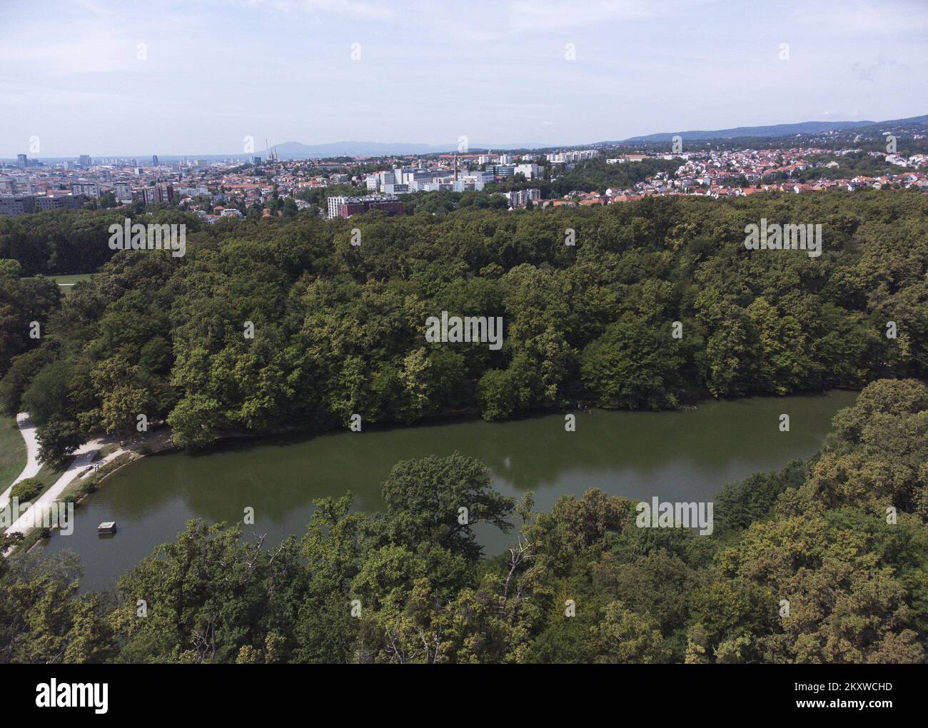 Aerial photo taken on August 4, 2021 shows Park Maksimir, in Zagreb ...