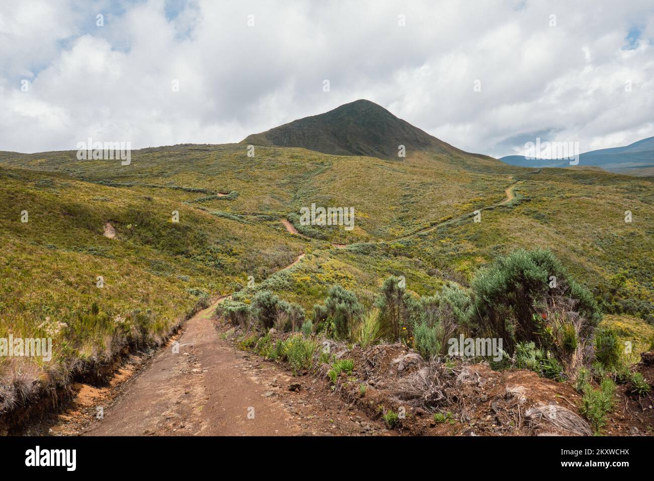 A dirt road against a mountain background at Chogoria Route, Mount ...