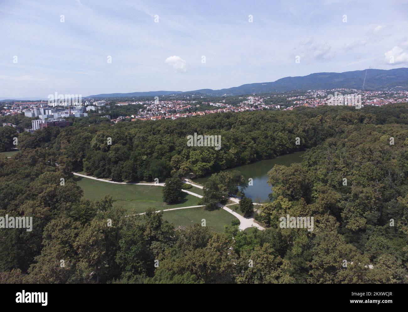 Aerial photo taken on August 4, 2021 shows Park Maksimir, in Zagreb ...