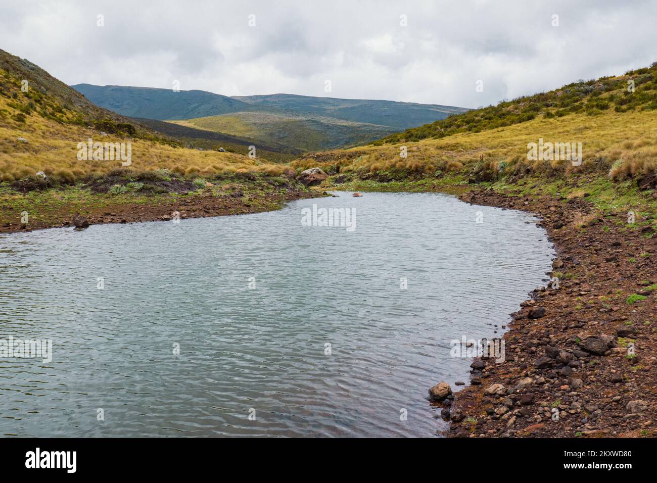 Scenic view of Lake Ellis on Chogoria Route, Mount Kenya National Park ...