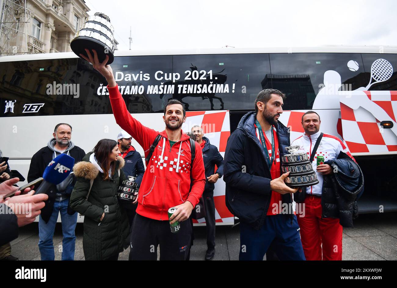Croatian tennis players Mate Pavic, Marin Cilic and Neven Nakic at ban ...