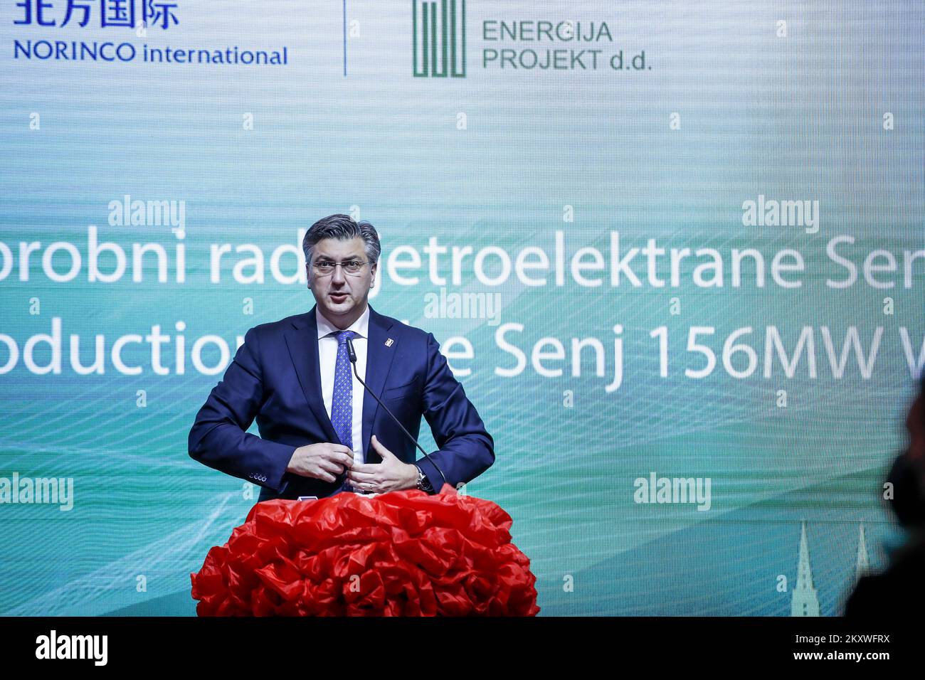 Prime Minister of Croatia Andrej Plenkovic speaks on the ceremony of ...