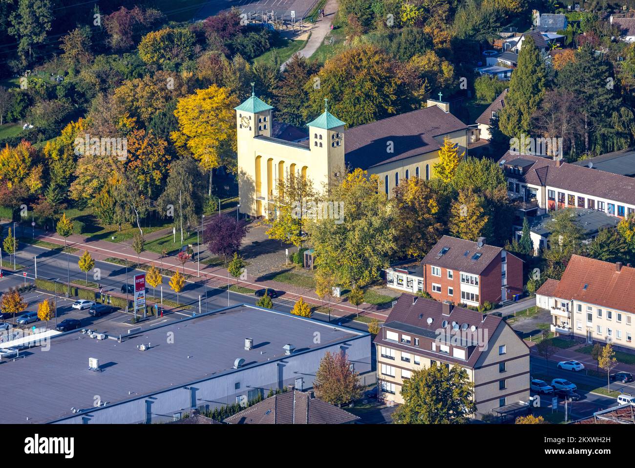 Aerial view, St. Mary's church, Brauck, Gladbeck, Ruhr area, North ...