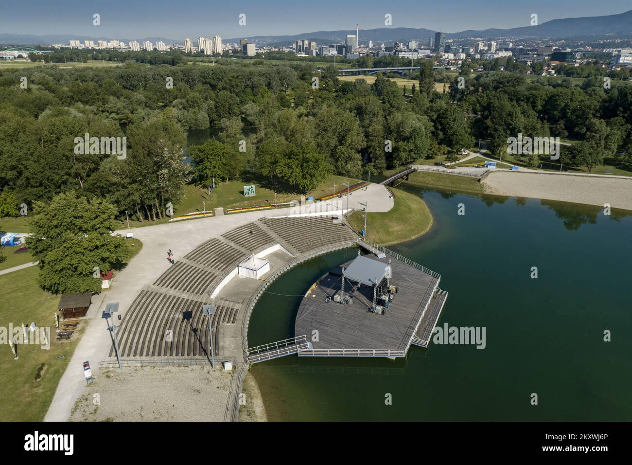 Aerial photo of Lake Bundek and it's surroundings, in Zagreb, Croatia ...