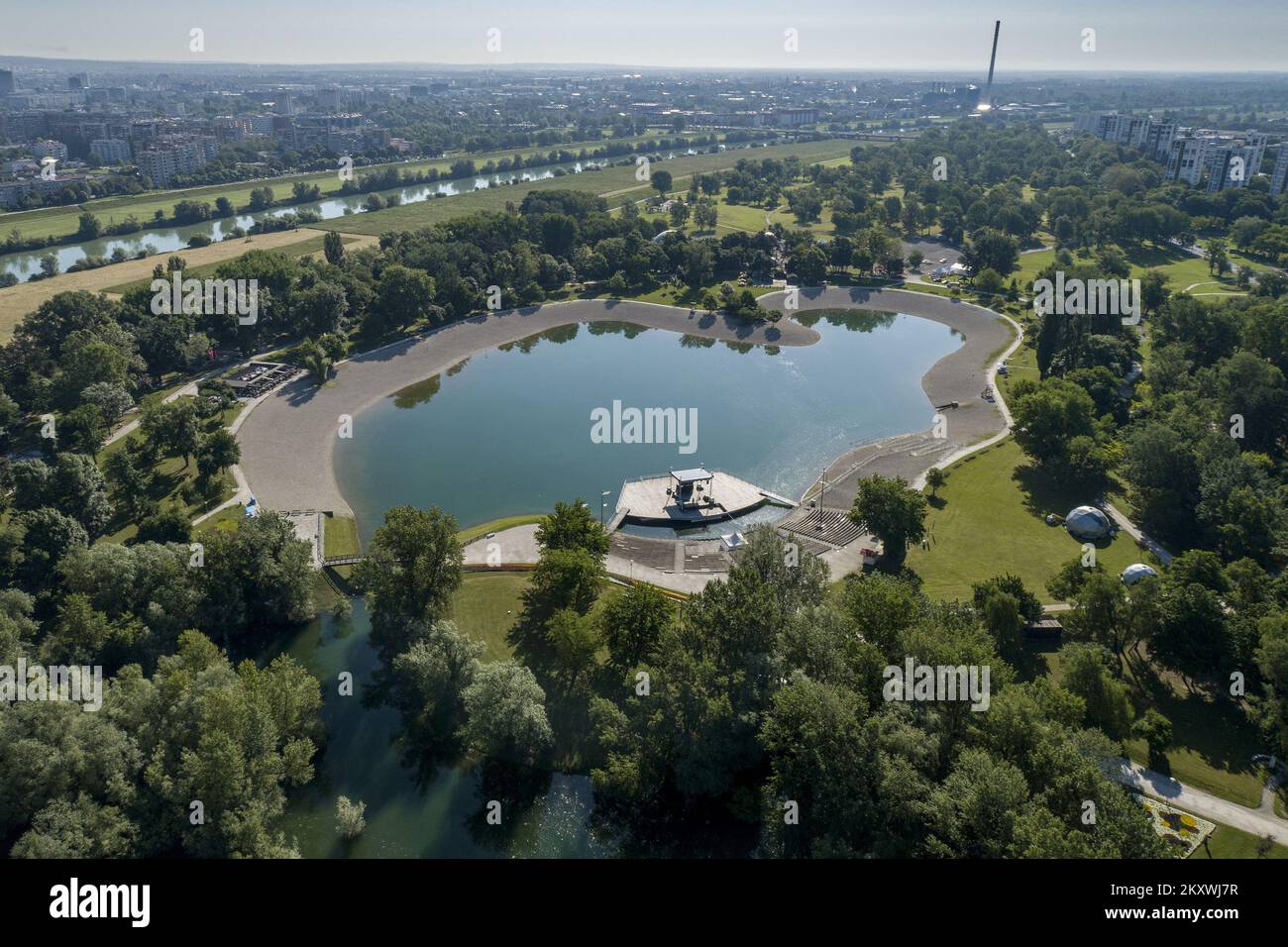 Aerial photo of Lake Bundek and it's surroundings, in Zagreb, Croatia ...