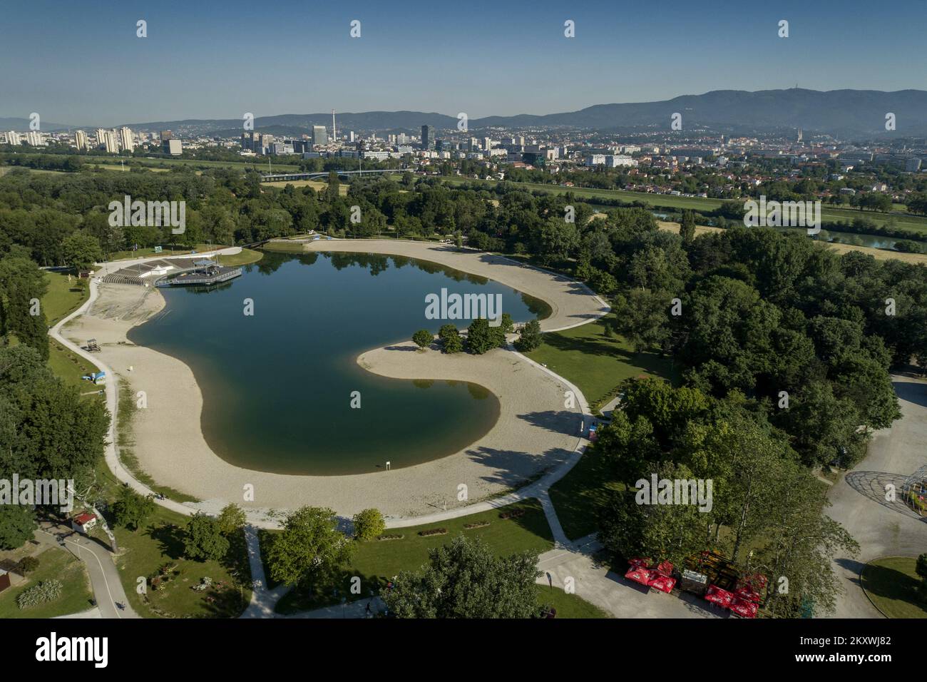 Aerial photo of Lake Bundek and it's surroundings, in Zagreb, Croatia ...