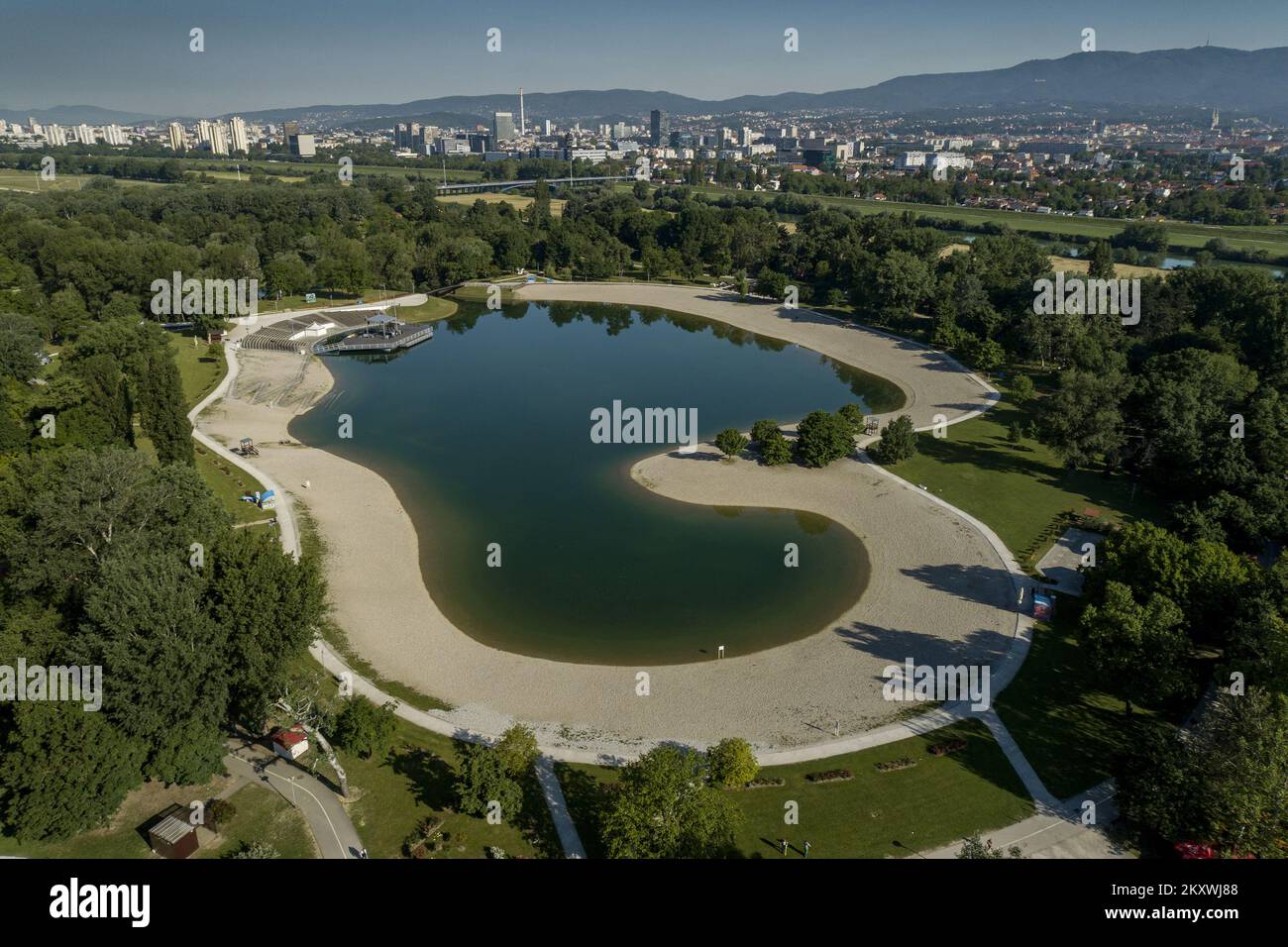 Aerial photo of Lake Bundek and it's surroundings, in Zagreb, Croatia ...