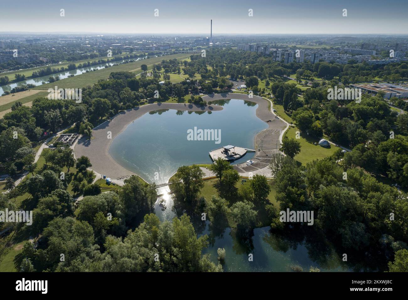 Aerial photo of Lake Bundek and it's surroundings, in Zagreb, Croatia ...