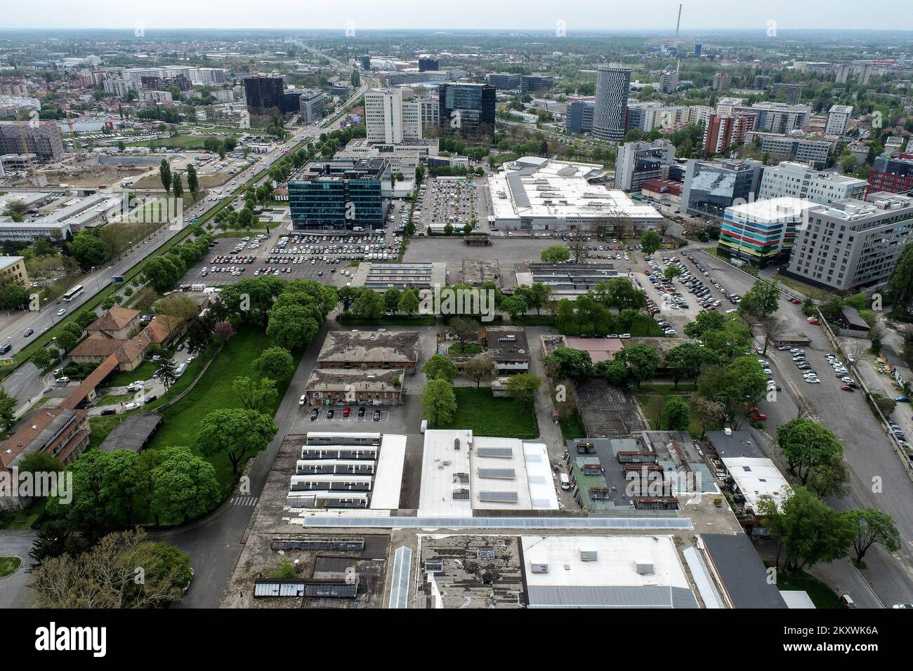 Aerial view of an abandoned city slaughterhouse and cattle market in ...