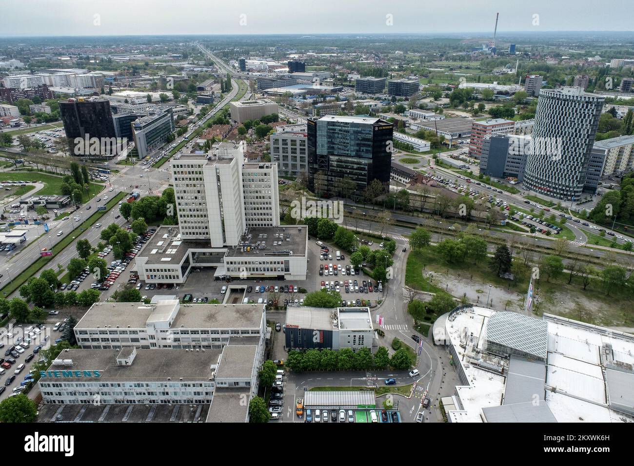 Aerial view of an abandoned city slaughterhouse and cattle market in ...