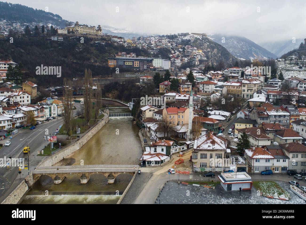 A picture taken by a drone shows Inat house (Spite house). When the ...