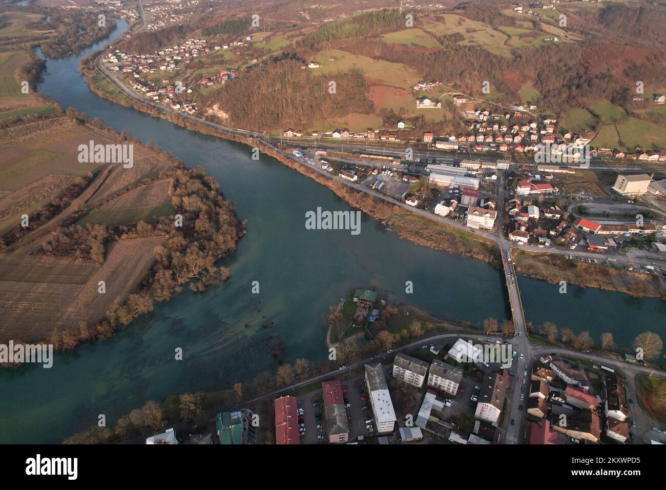 Aerial photo of Novi Grad in Bosnia and Herzegovina on the river Una ...