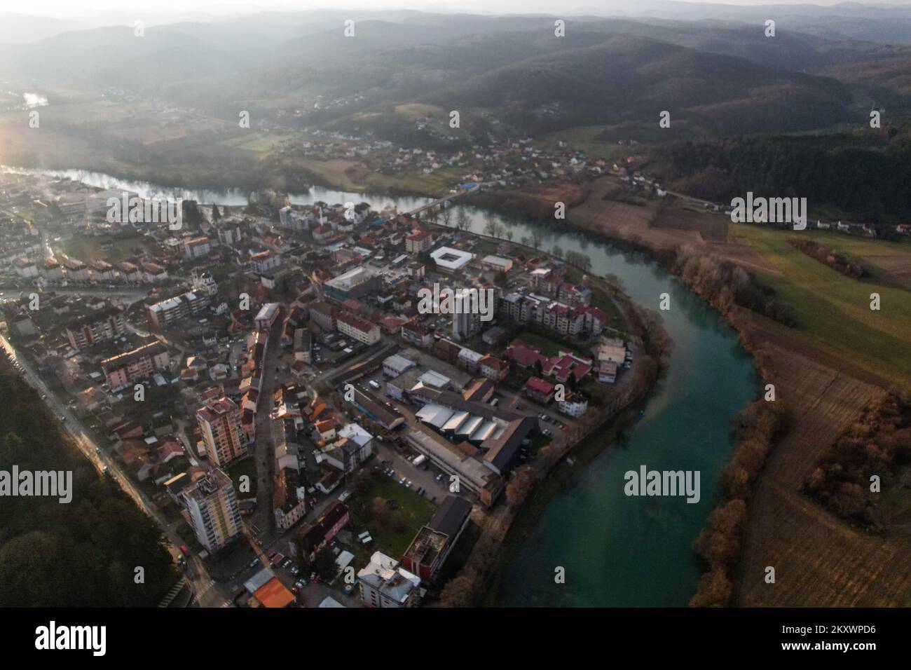 Aerial photo of Novi Grad in Bosnia and Herzegovina on the river Una ...