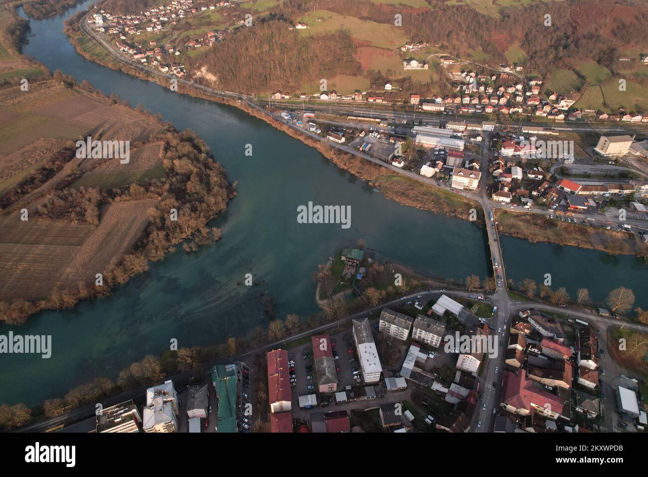 Aerial photo of Novi Grad in Bosnia and Herzegovina on the river Una ...