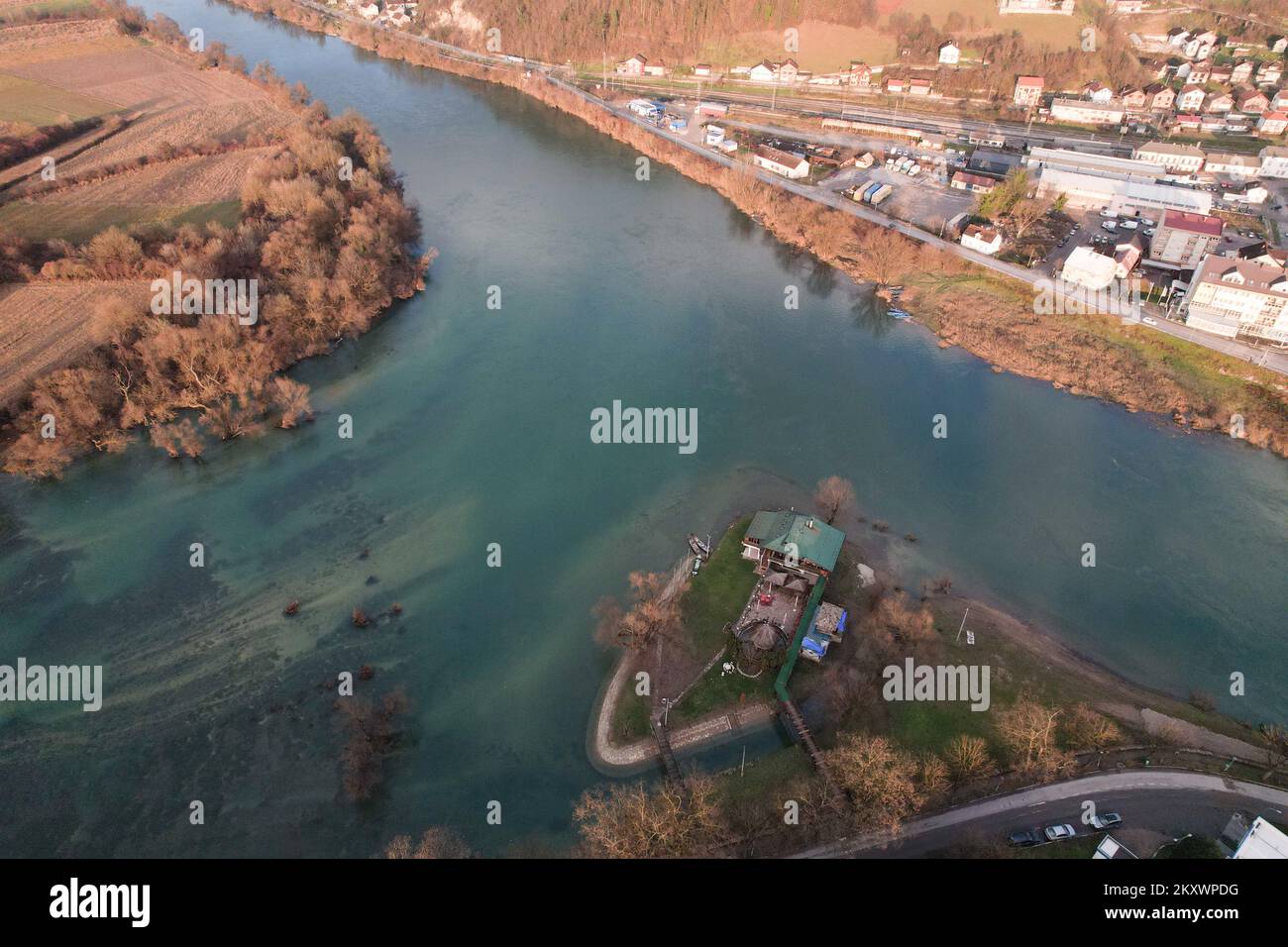 Aerial photo of Novi Grad in Bosnia and Herzegovina on the river Una ...