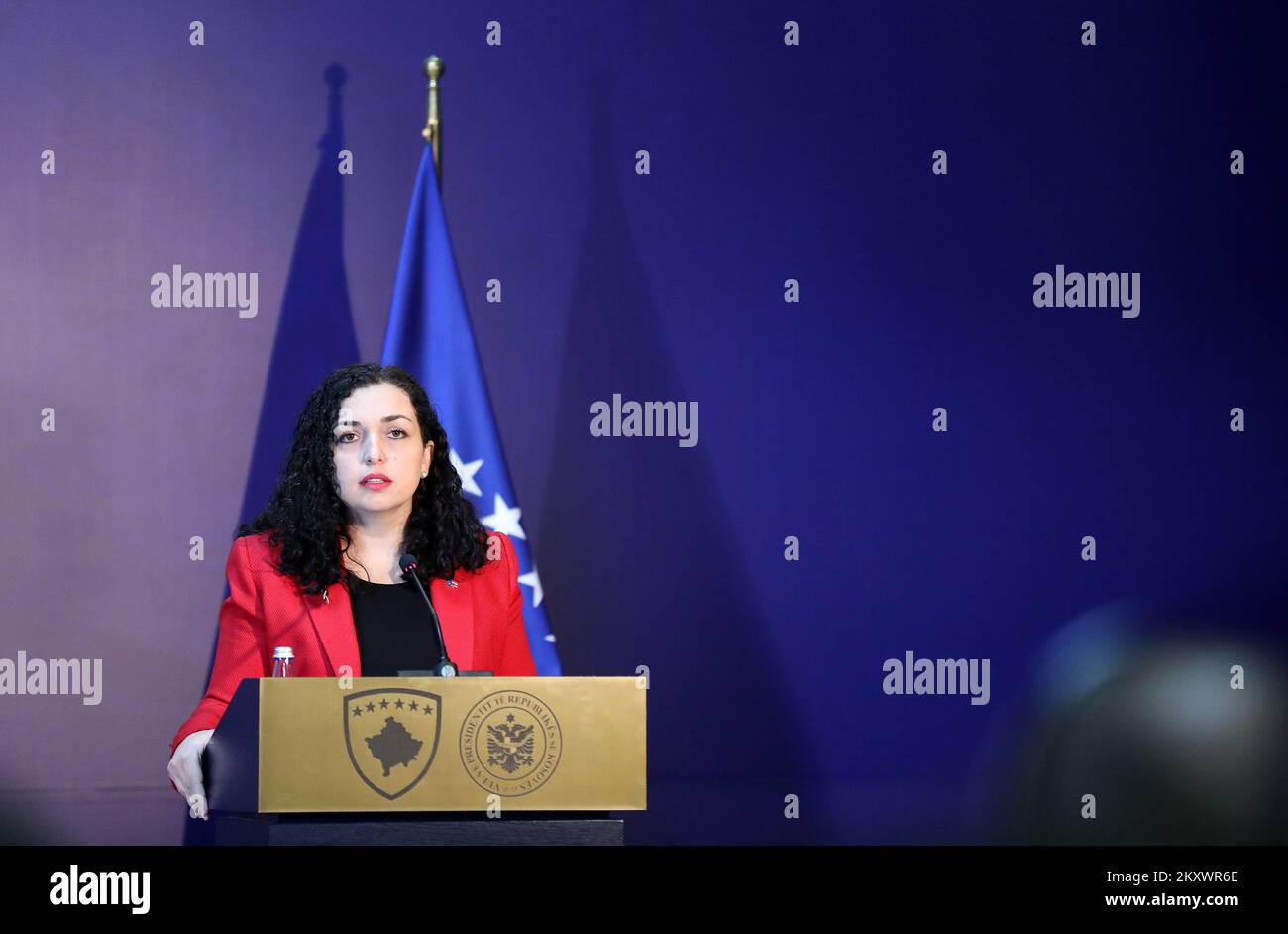 Kosovo president Vjosa Osmani-Sadriu during press conference in ...