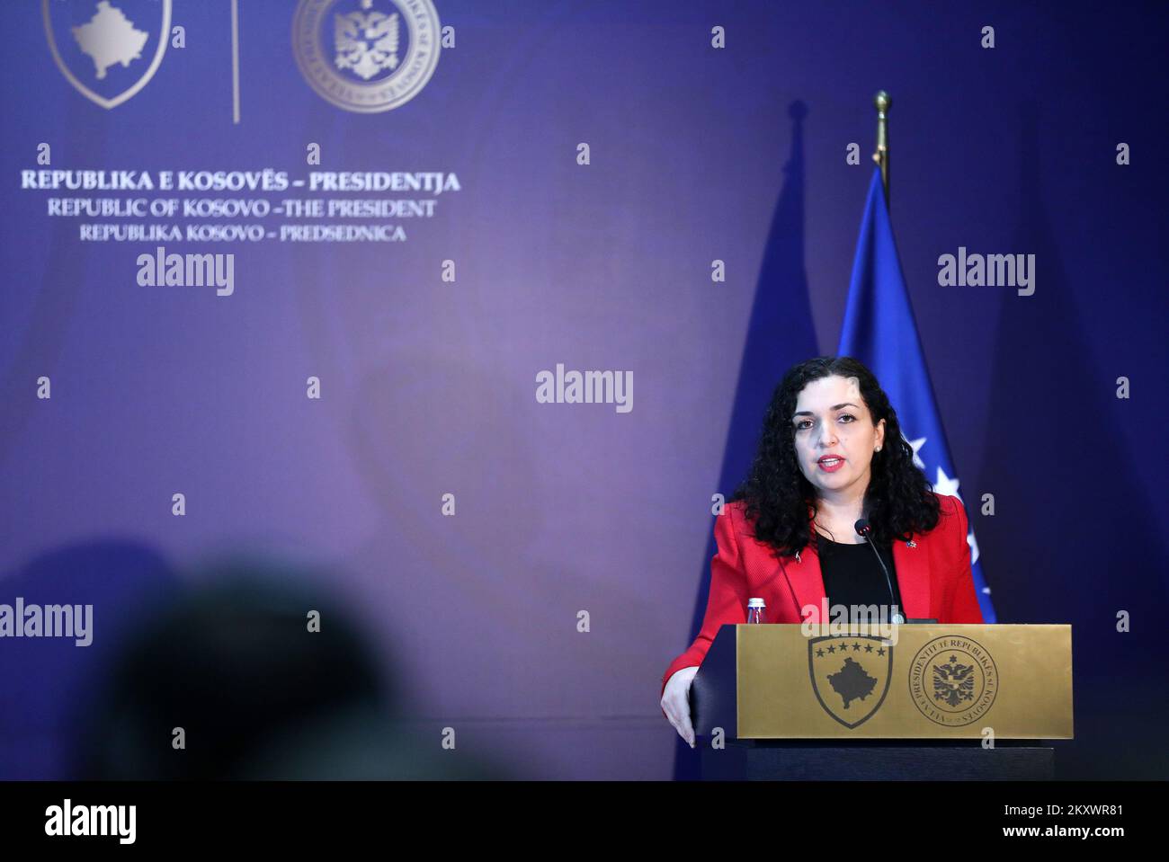 Kosovo president Vjosa Osmani-Sadriu during press conference in Pristina, Kosovo on 23. December ...