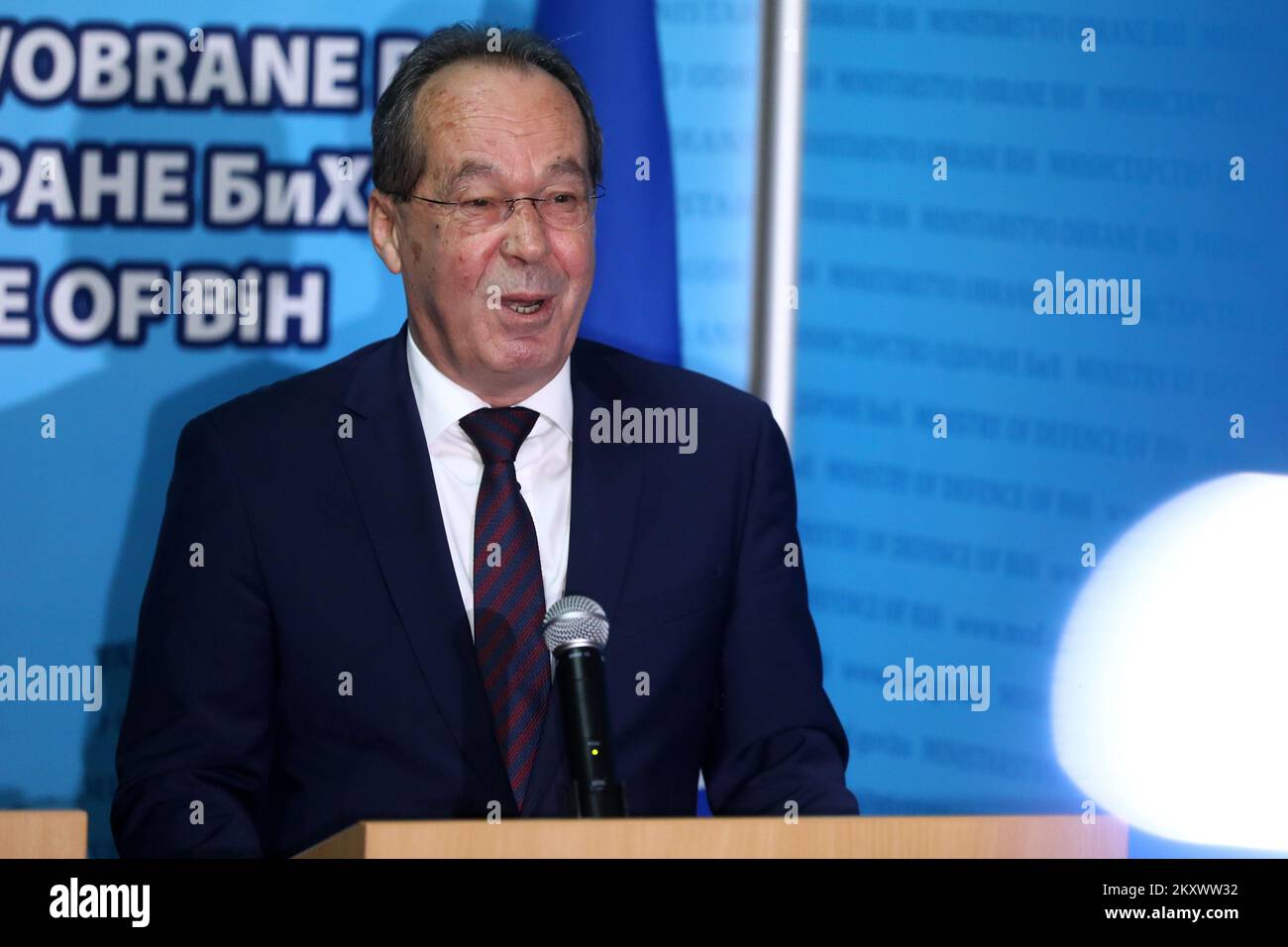 Minister of Defense of Bosnia and Herzegovina Sifet Podzic speaks on a ...