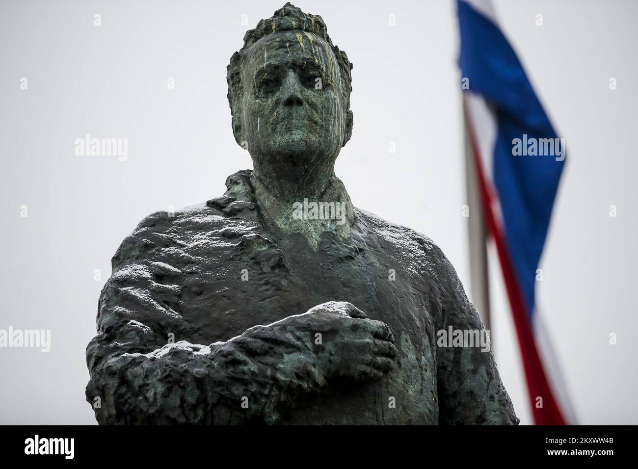 The statue of the first Croatian president Franjo Tudjman is lightly ...