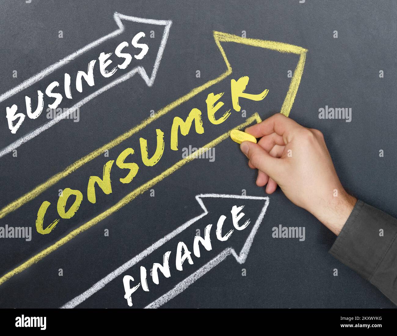 Business and finance concept. Arrows are drawn on the board, inside ...