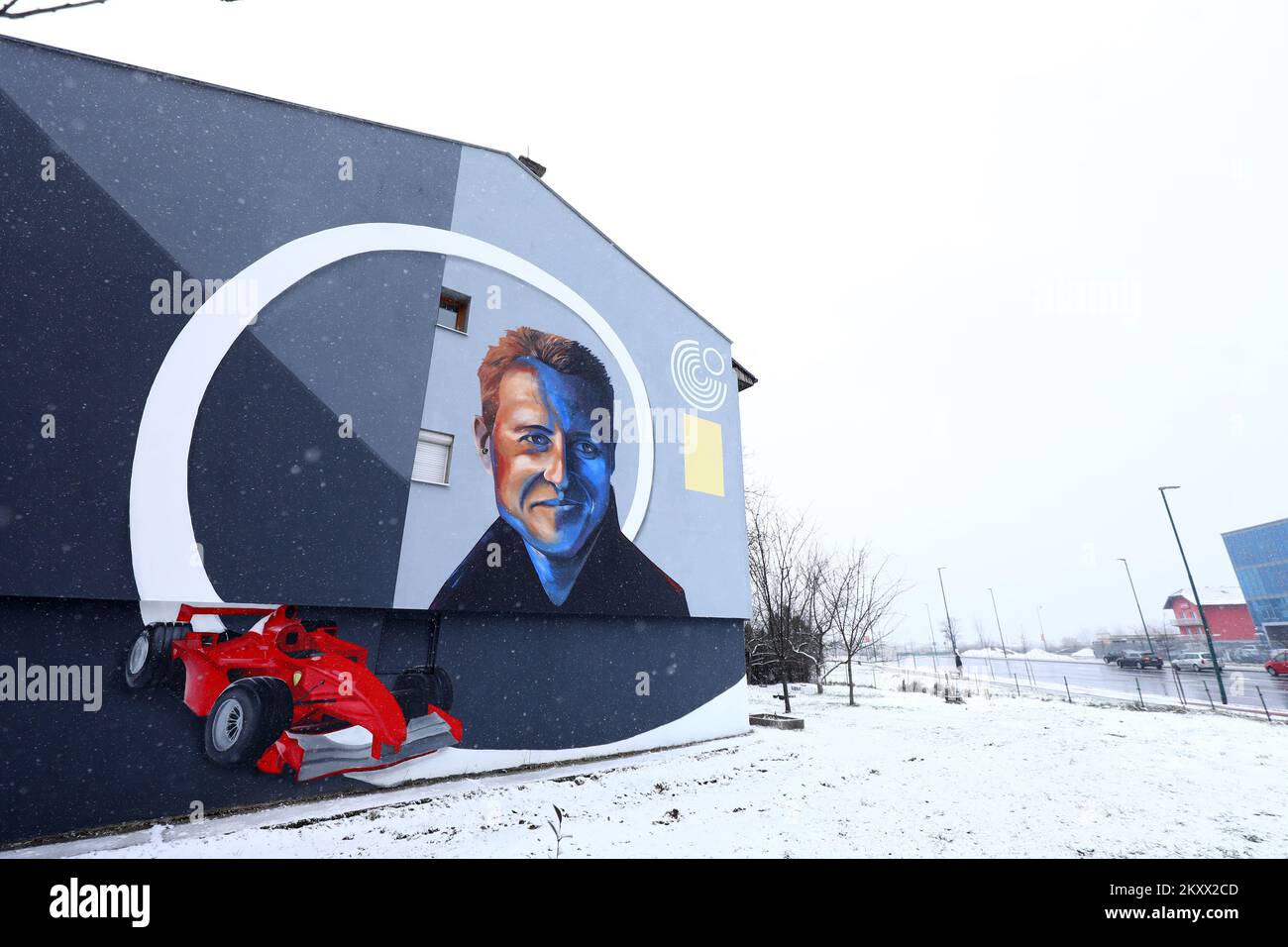 Graphite of Michael Schumacher seen on the building, in Sarajevo ...