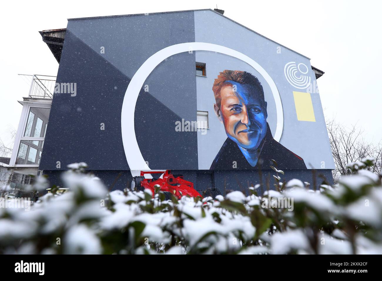 Graphite of Michael Schumacher seen on the building, in Sarajevo ...