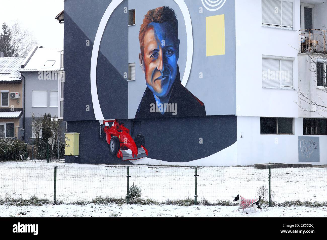 Graphite of Michael Schumacher seen on the building, in Sarajevo ...