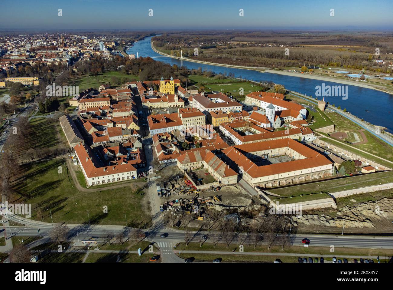 Aerial view of the Osijek Fortress in Osijek, Croatia on November 21 ...