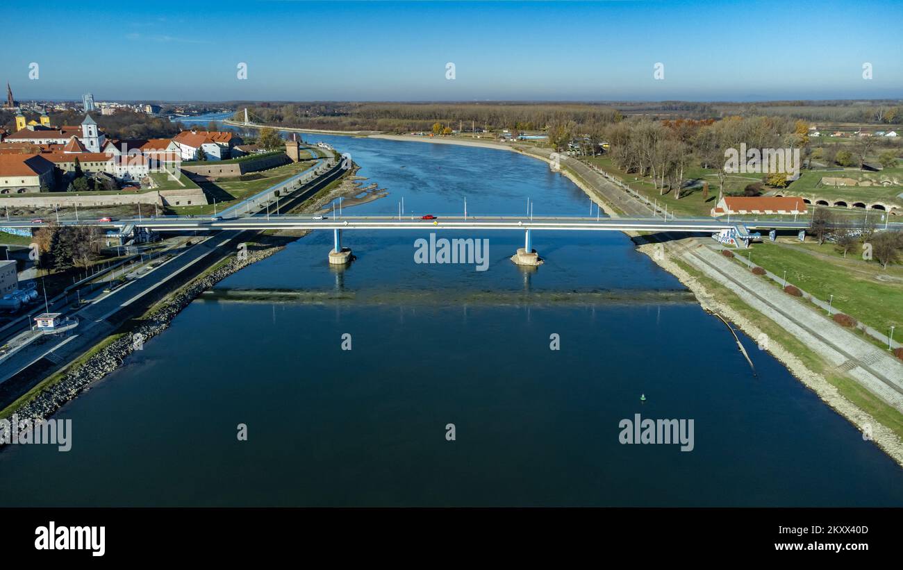 Aerial view of the Osijek Fortress and bridge over the Drava River in ...