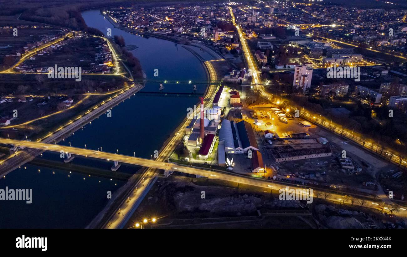 Night aerial photographs of the Osijek Fortress in Osijek, Croatia on ...