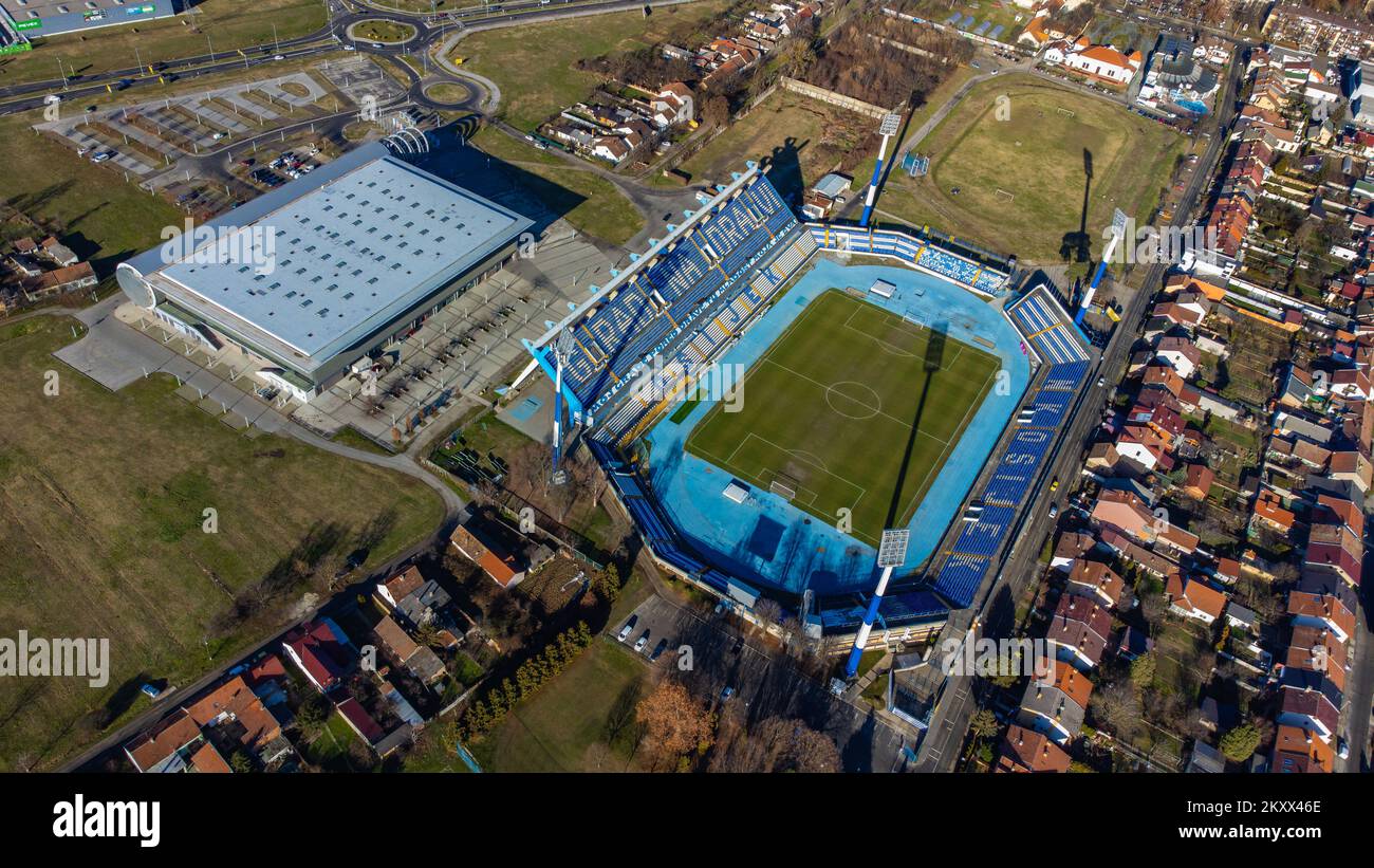 Aerial view of the Gradski vrt stadium and the Gradski vrt sports hall ...